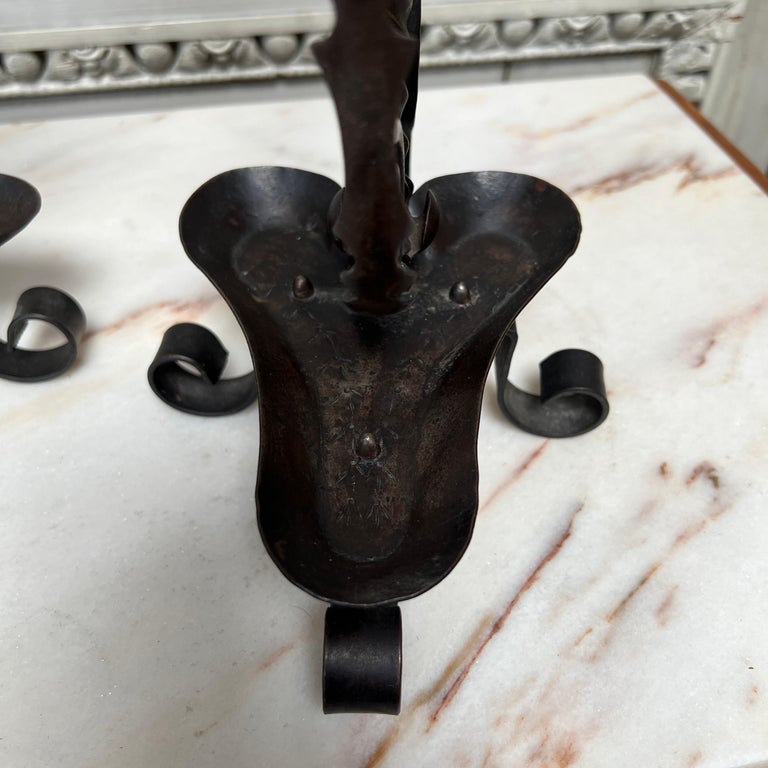 Pair of 19th Century French Forged Iron Candlesticks For Sale at 1stDibs