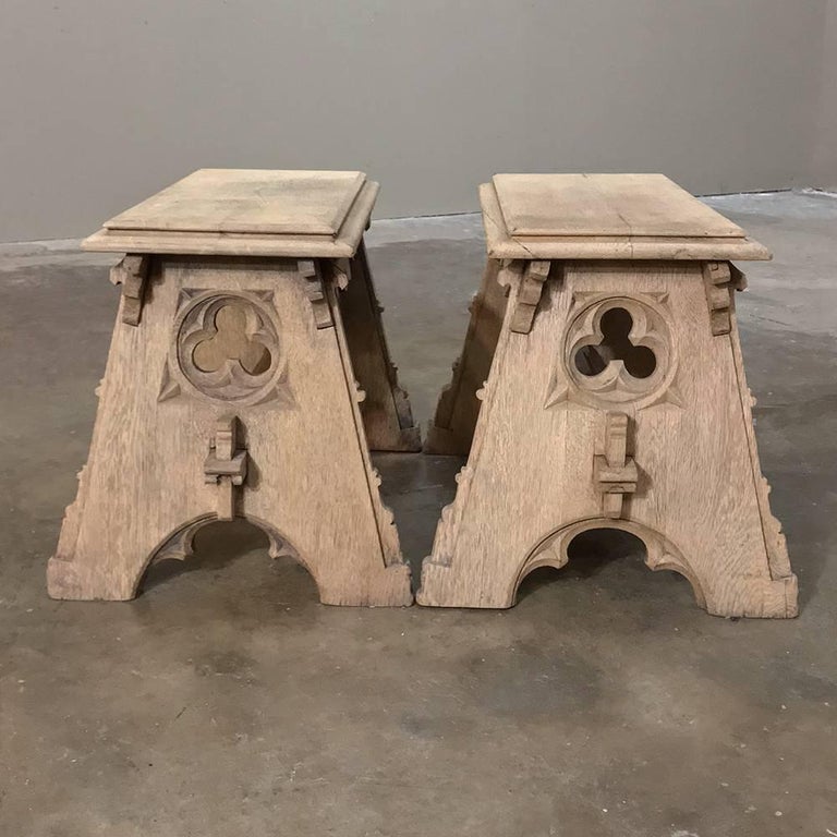 Pair of 19th Century French Gothic Hand-Crafted Stripped Oak Footstools ...