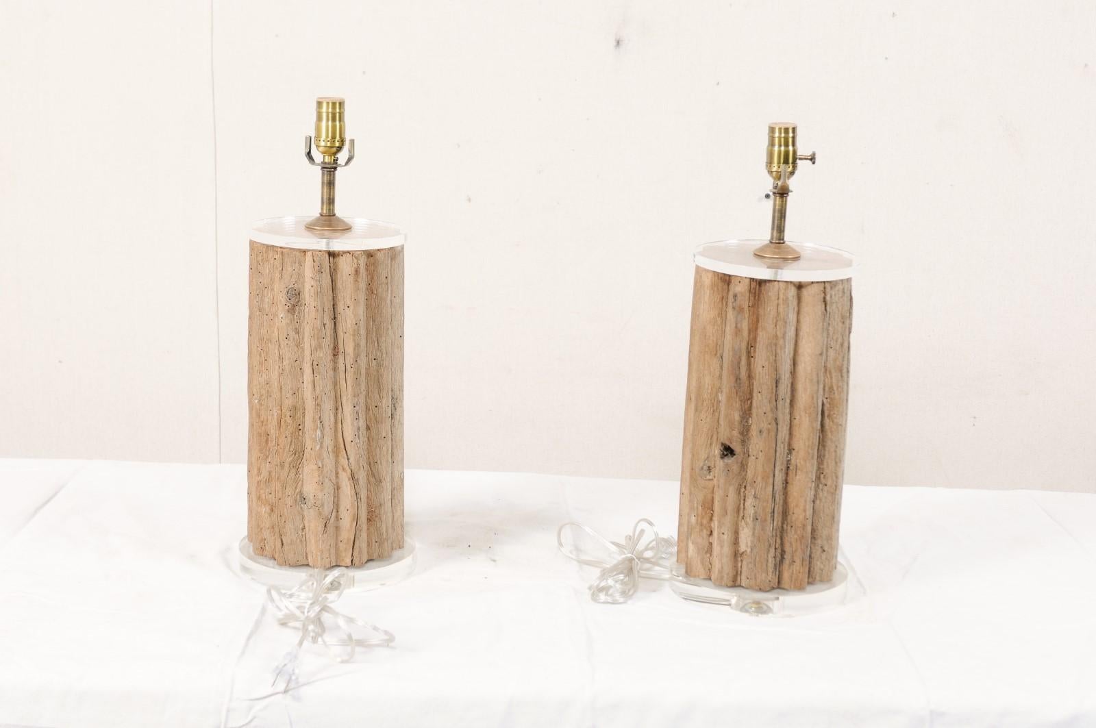 Pair of 19th Century French Grape Grinder Wood and Lucite Table Lamps ...