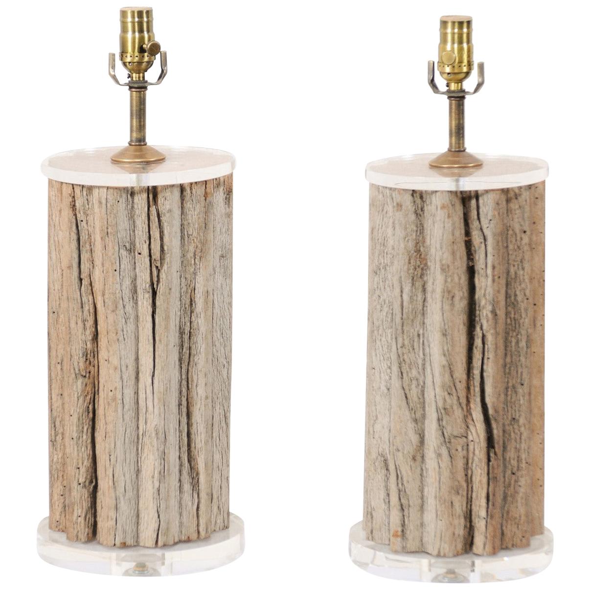 Pair of 19th Century French Grape Grinder Wood and Lucite Table Lamps ...