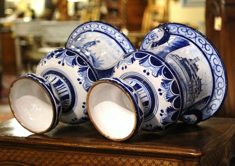 Pair of 19th Century French Hand-Painted Faience Planters from Nevers ...