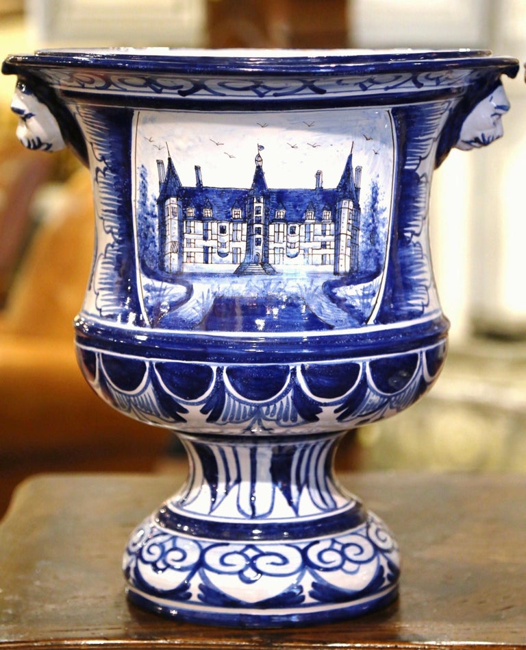 Pair of 19th Century French Hand-Painted Faience Planters from Nevers ...