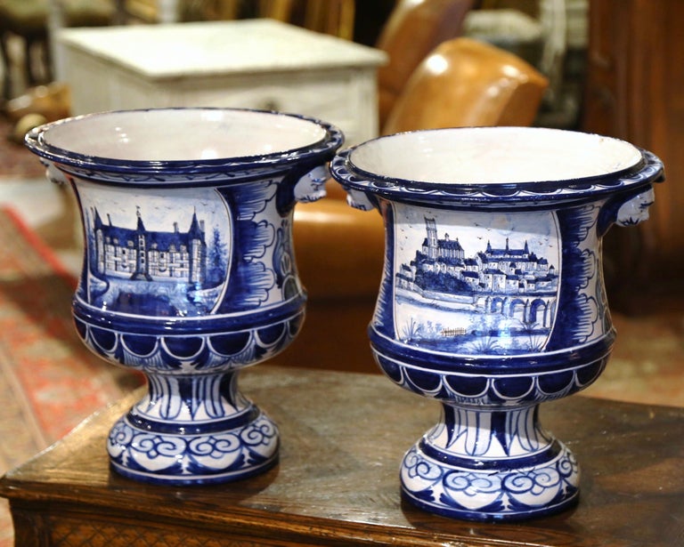 Pair of 19th Century French Hand-Painted Faience Planters from Nevers ...