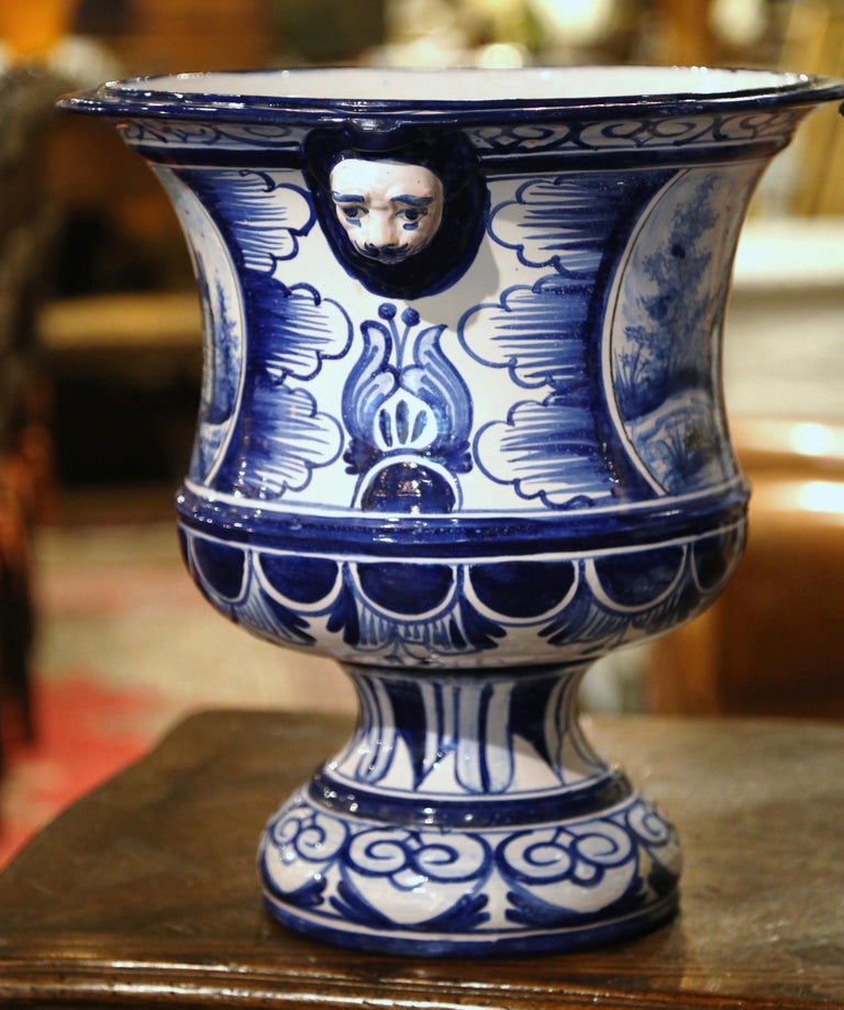 Pair of 19th Century French Hand-Painted Faience Planters from Nevers ...