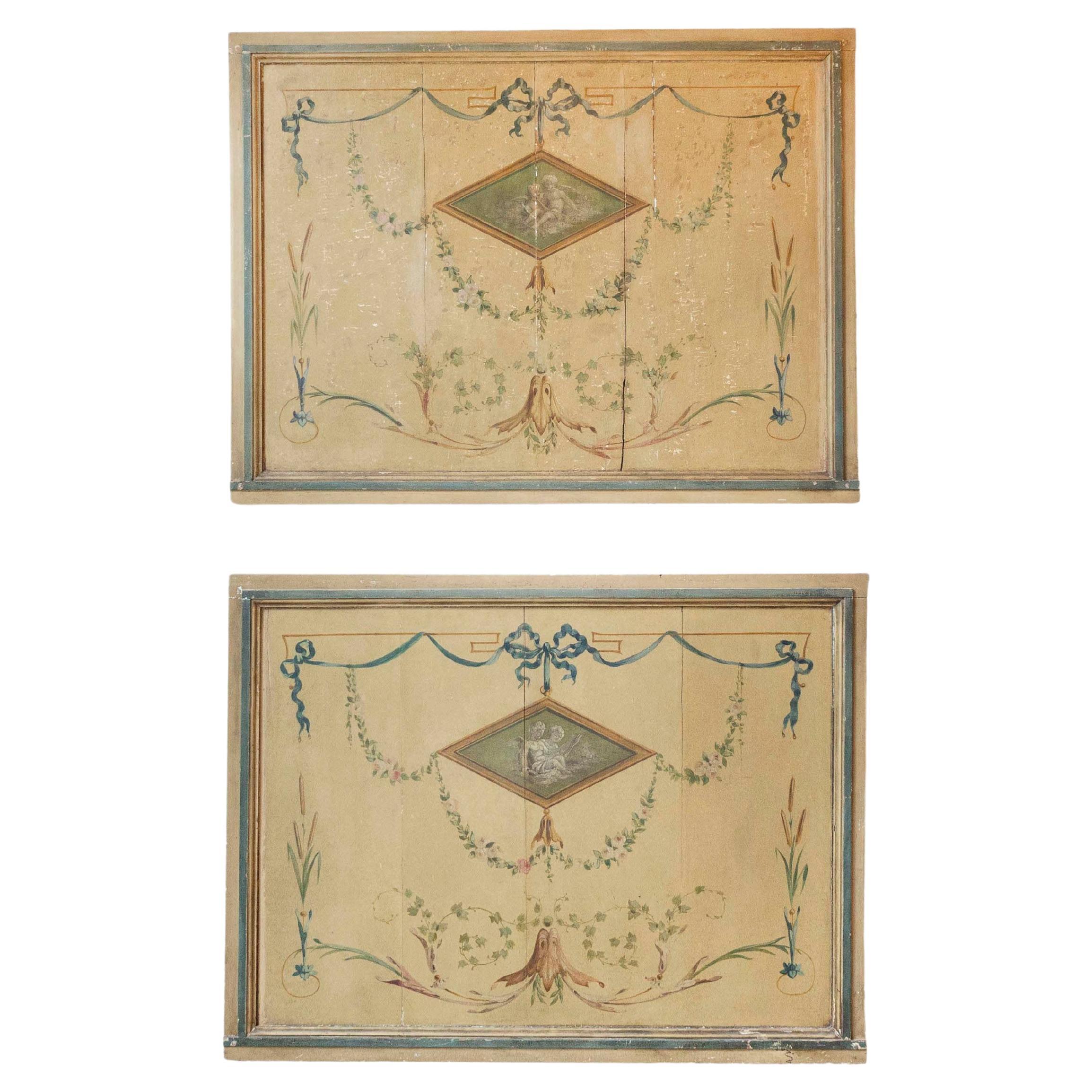 Pair of 19th Century French Hand Painted Wall Panels For Sale at 1stDibs
