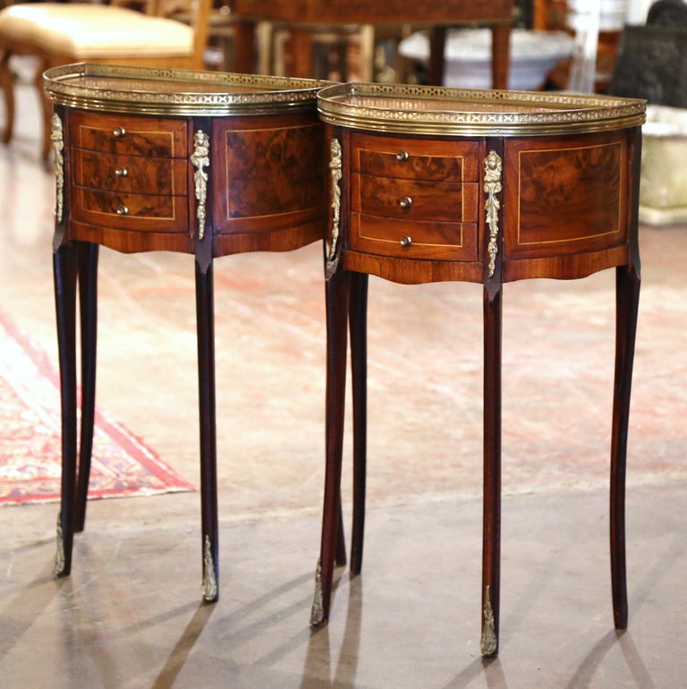 Pair of 19th Century French Louis XV Burl Walnut Demi-Lune Bedside ...