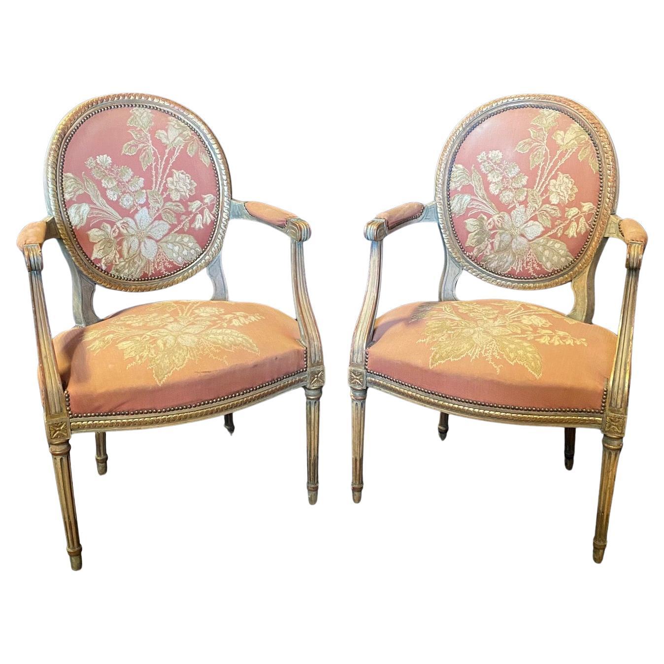 Pair of 19th Century French Louis XVI Armchairs Dining Chairs For Sale ...
