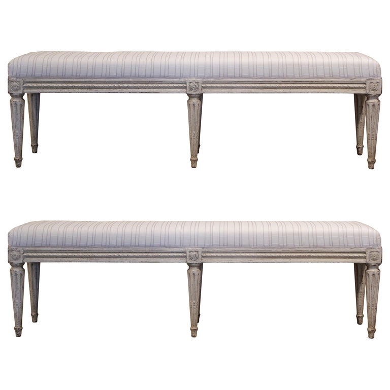 Pair of 19th Century French Louis XVI Carved Painted Upholstered ...