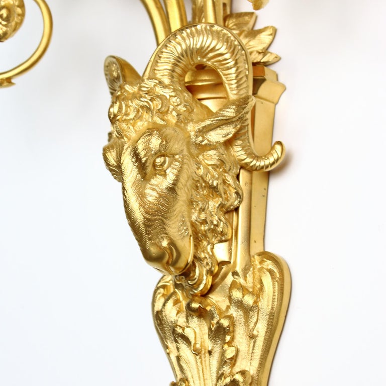 Pair of 19th Century French Louis XVI Goat Heads Three-Light Wall ...