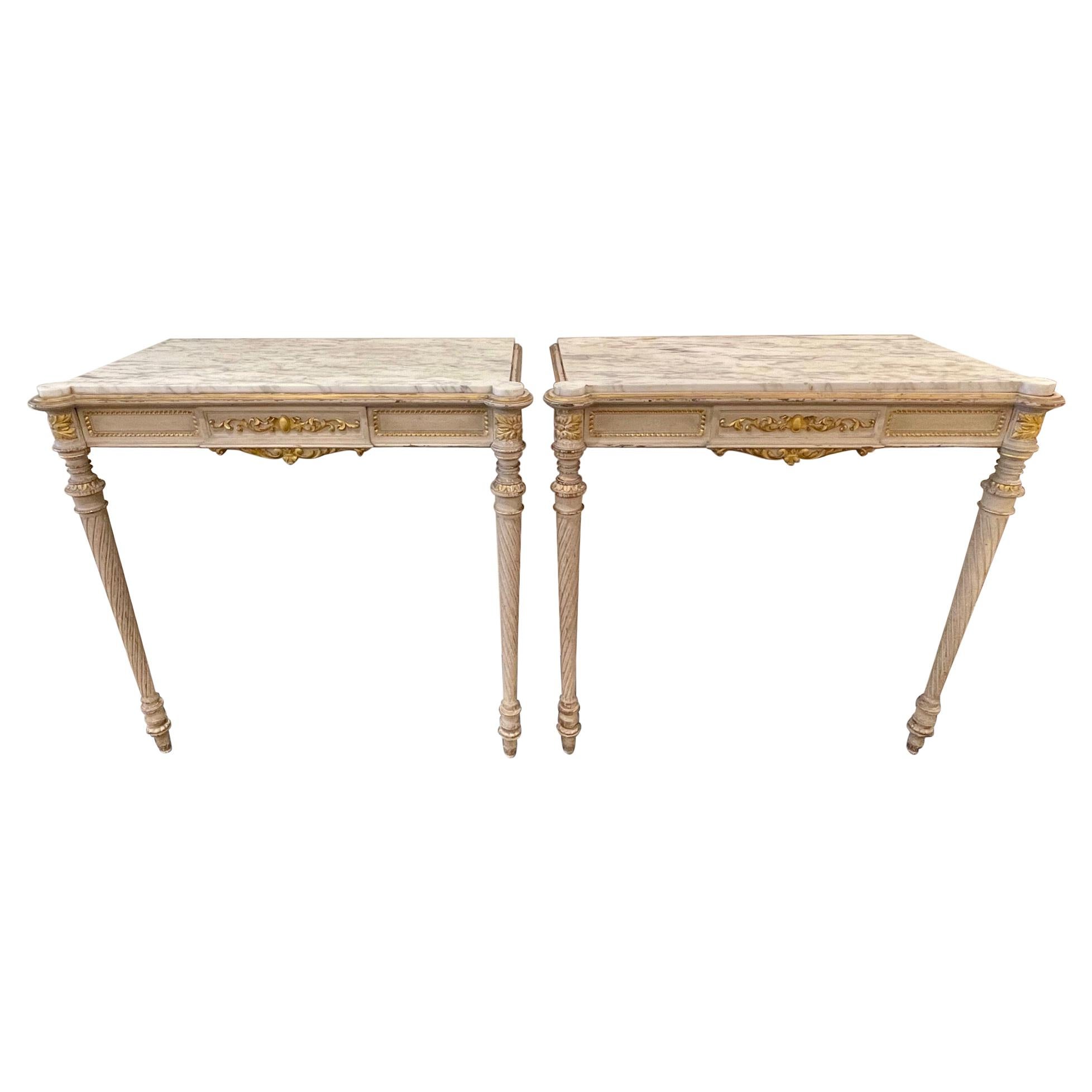 Pair of 18th Century French Louis XVI Style Carved and Painted Consoles ...