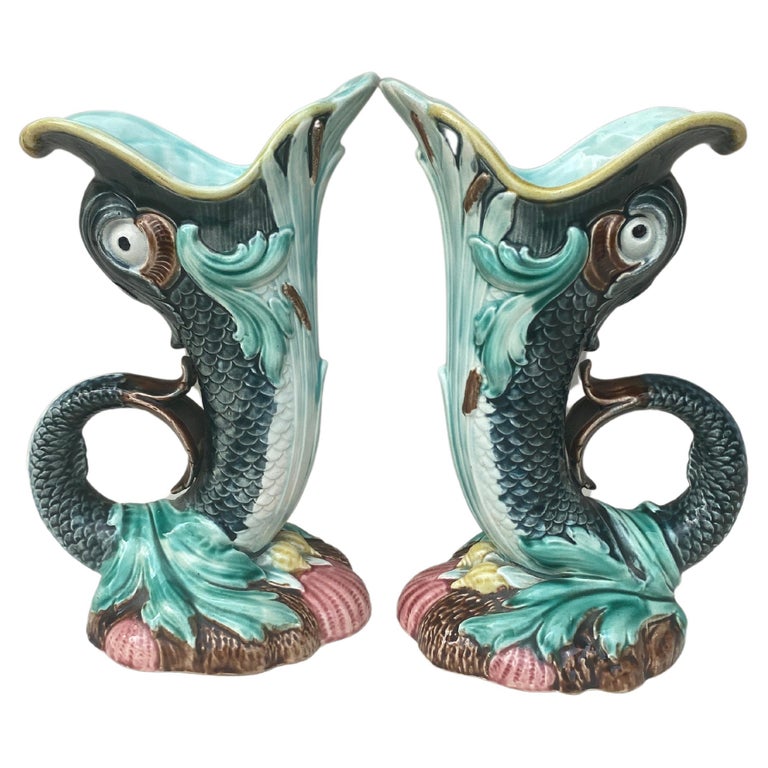 Pair of 19th Century French Majolica Fish Pitchers Saint Amand For Sale ...