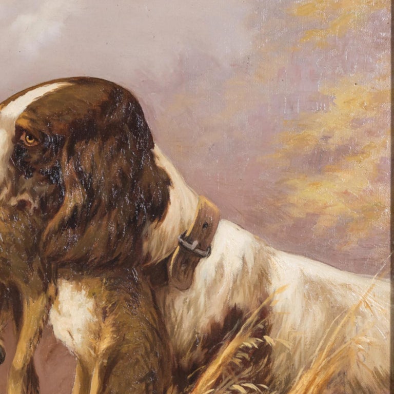 Pair of 19th Century French Oil Hunting Dog Portraits, Signed Louis ...