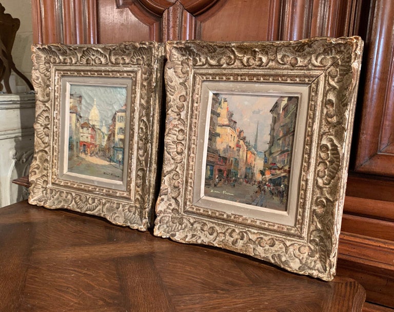 Pair of 19th Century French Oil on Canvas Paris Paintings in Carved ...