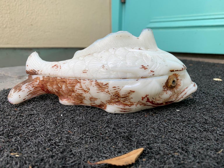 Pair of 19th Century French Painted Milk Glass Fish Boxes by ...