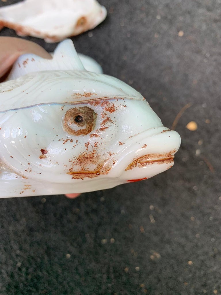 Pair of 19th Century French Painted Milk Glass Fish Boxes by ...