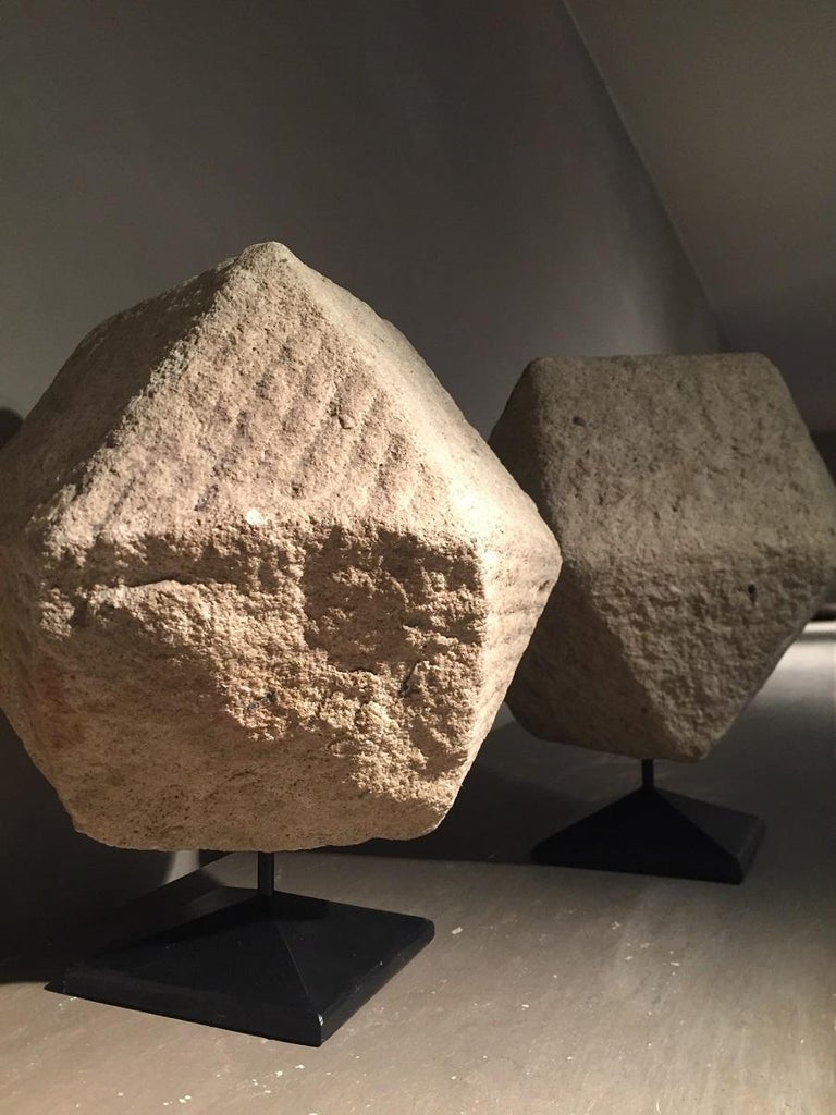 Pair of 19th Century French Sandstone Sorcerer Stones Polyedres For ...
