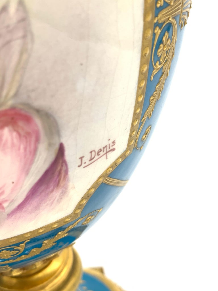 Pair of 19th Century French Sevres Style Sky Blue Vases For Sale at 1stDibs