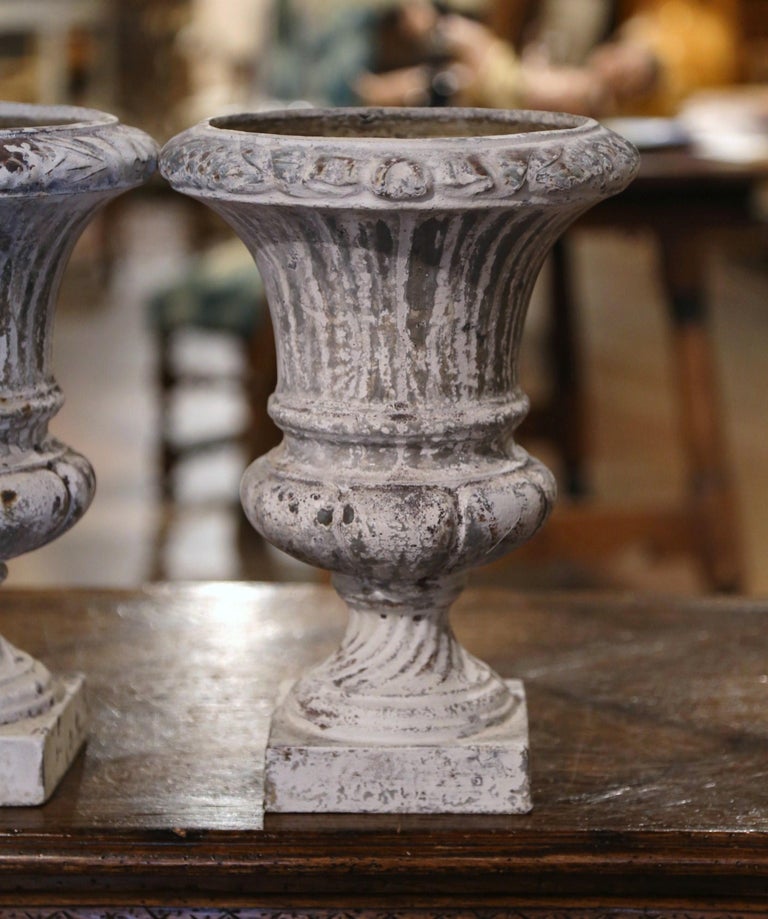Pair of 19th Century French Weathered Iron Campana-Form Garden Vases ...