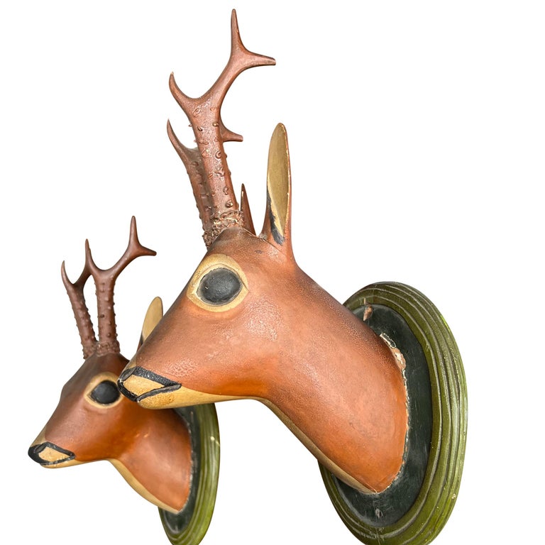 Pair of 19th Century German Carved Wood Roe Deer Mounts For Sale at 1stDibs