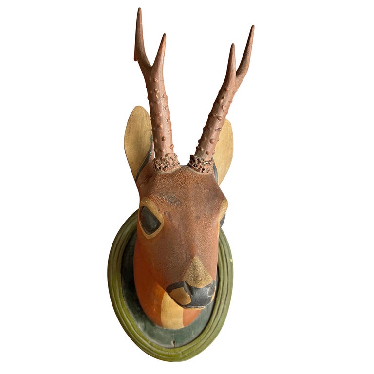 Pair of 19th Century German Carved Wood Roe Deer Mounts For Sale at 1stDibs