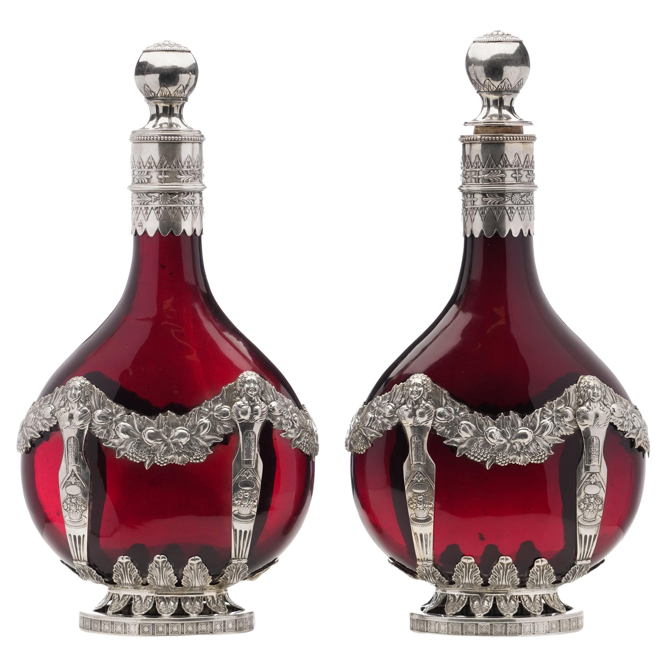 Pair of 19th century German Sliver and red glass decanters, c.1880s For ...