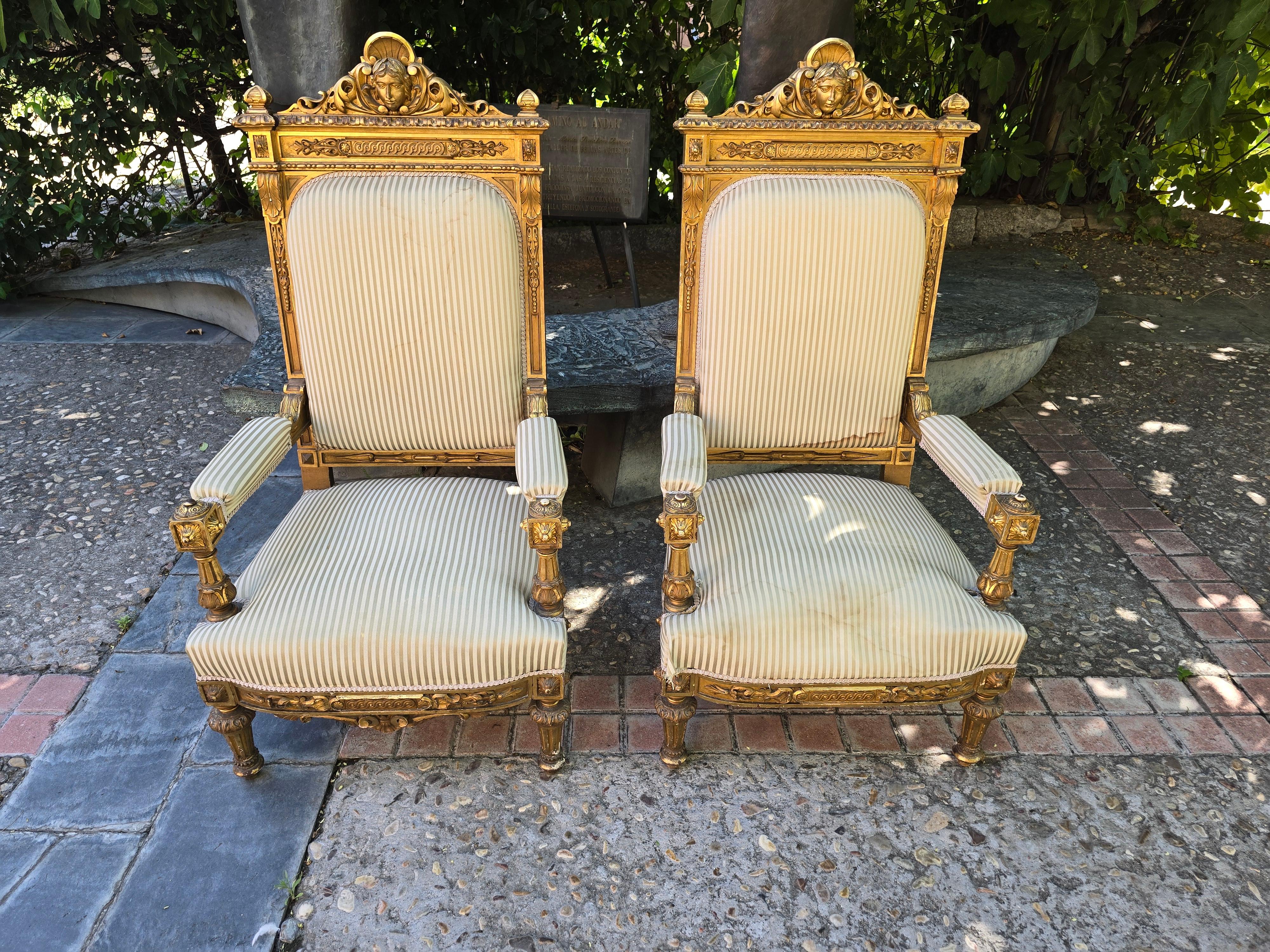 Pair of 19th Century Gilded French Armchairs For Sale at 1stDibs