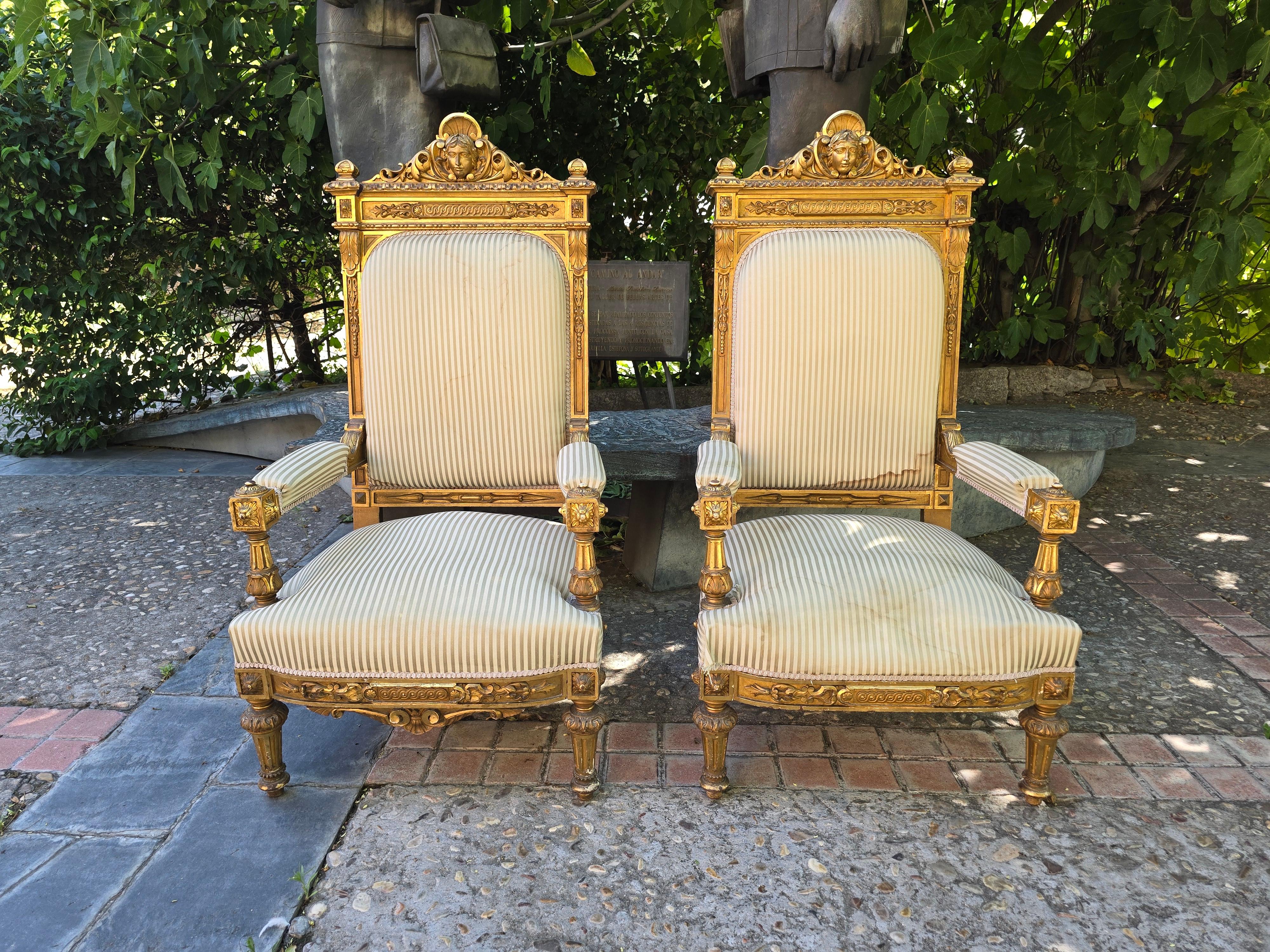Pair of 19th Century Gilded French Armchairs For Sale at 1stDibs
