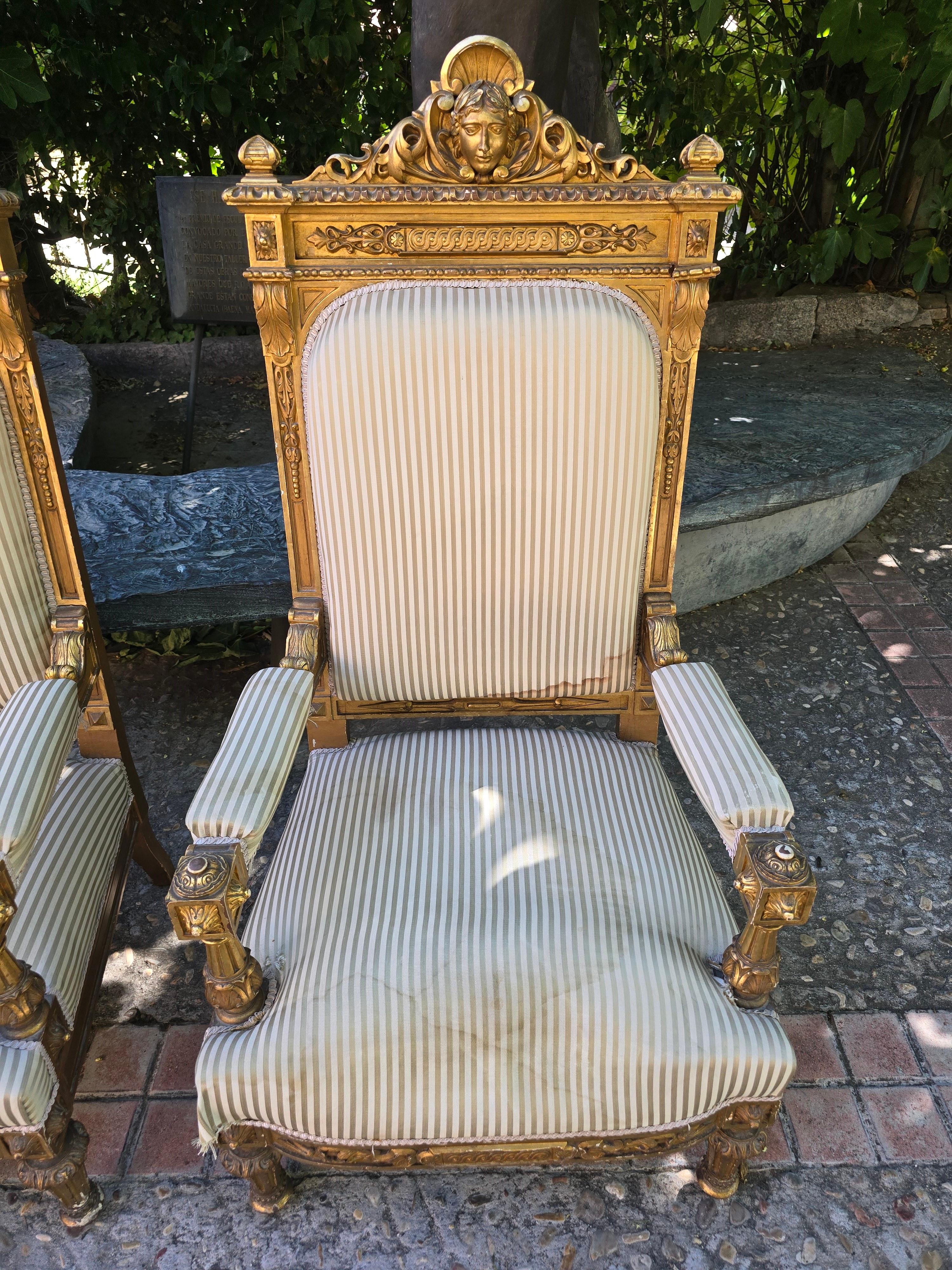 Pair of 19th Century Gilded French Armchairs For Sale at 1stDibs