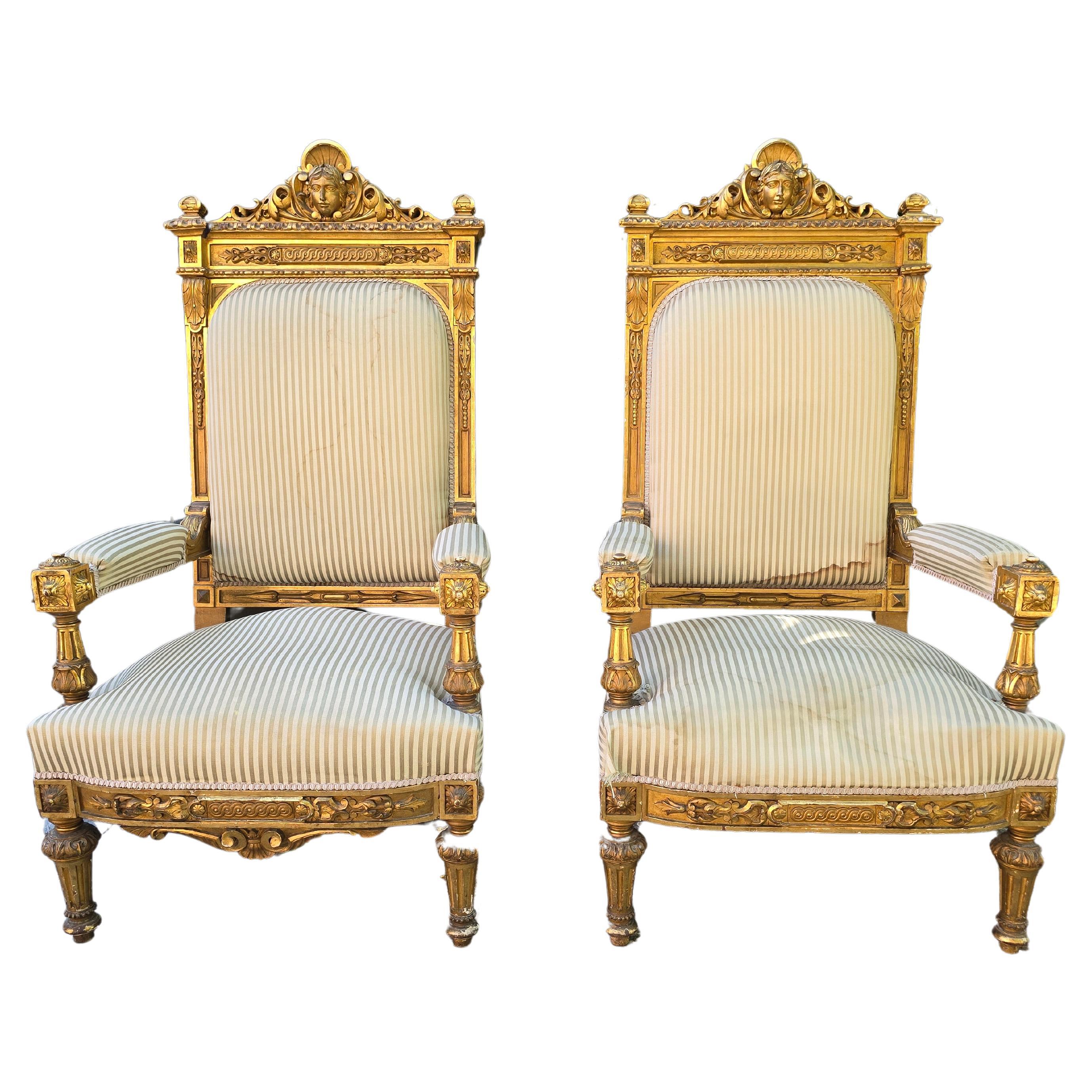 Pair of 19th Century Gilded French Armchairs For Sale at 1stDibs