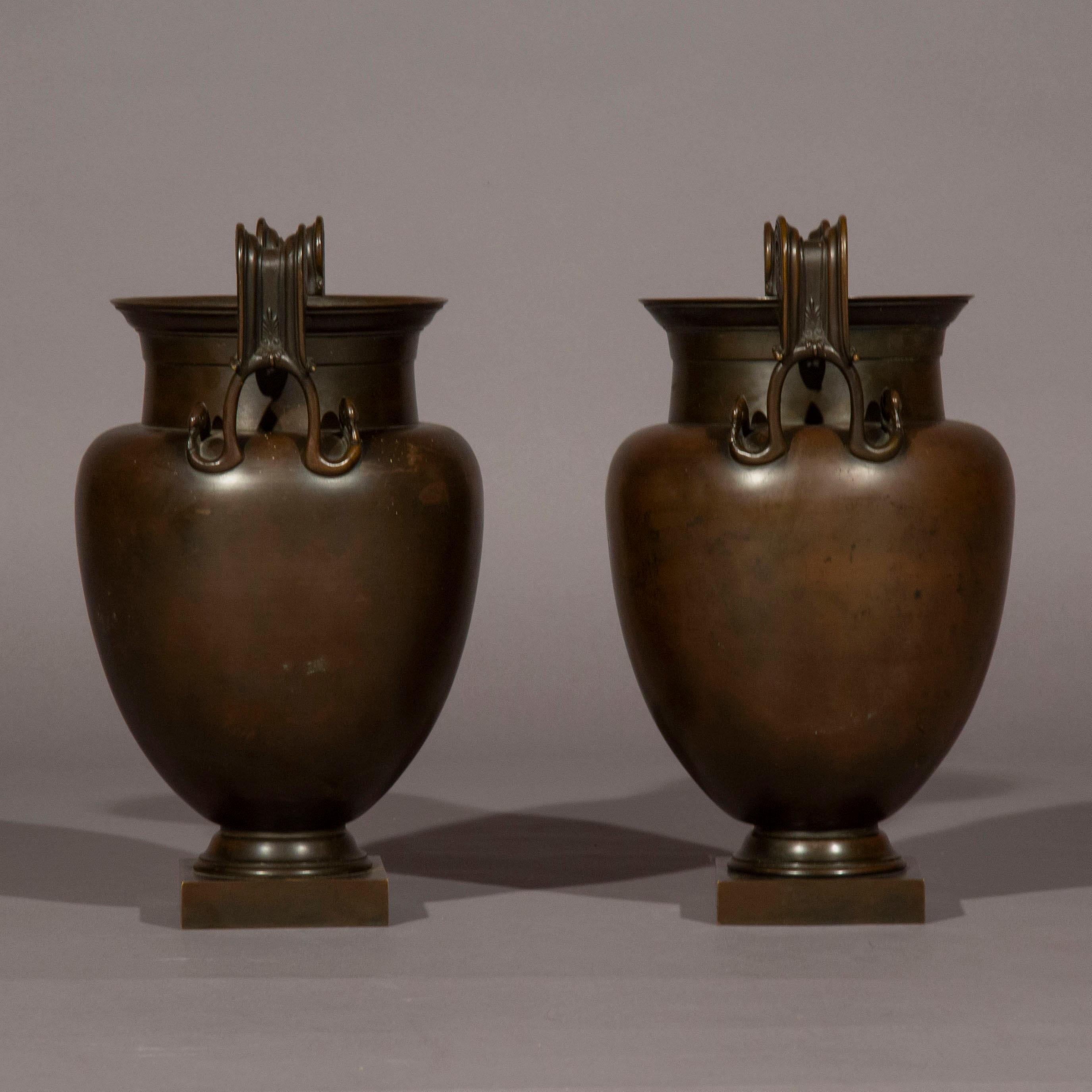 Pair of 19th Century Grand Tour Bronze Volute Krater Vases For Sale at ...