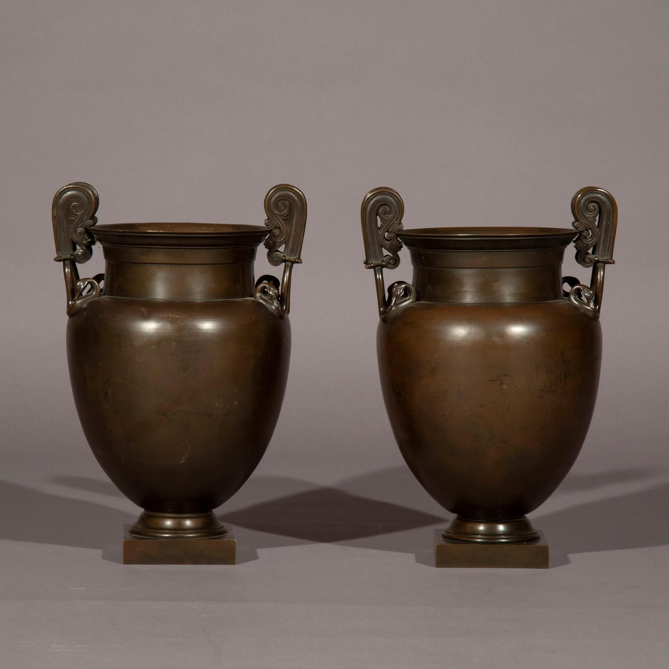 Pair of 19th Century Grand Tour Bronze Volute Krater Vases For Sale at ...