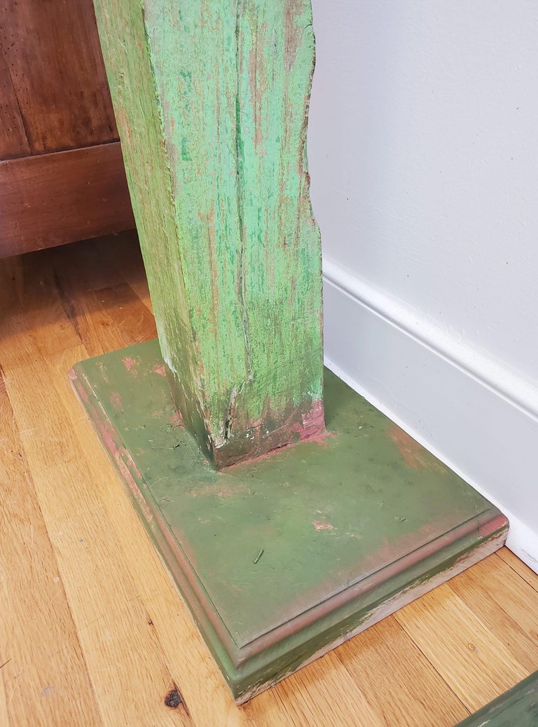 Pair of 19th Century Indonesian Carved Green and Red Painted Teak ...