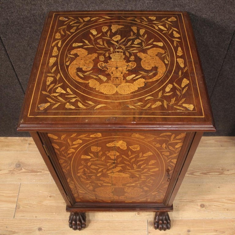 Pair of 19th Century Inlaid Wood Antique Dutch Nightstands, 1890 at 1stDibs