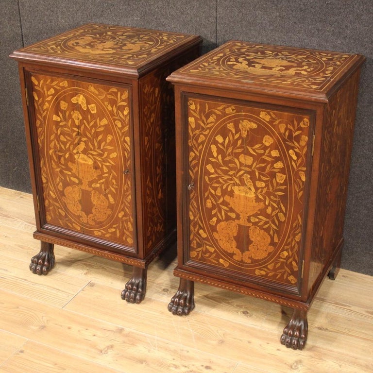 Pair of 19th Century Inlaid Wood Antique Dutch Nightstands, 1890 at 1stDibs