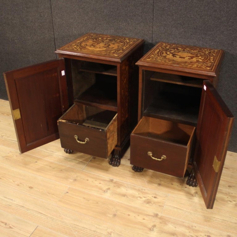 Pair of 19th Century Inlaid Wood Antique Dutch Nightstands, 1890 at 1stDibs