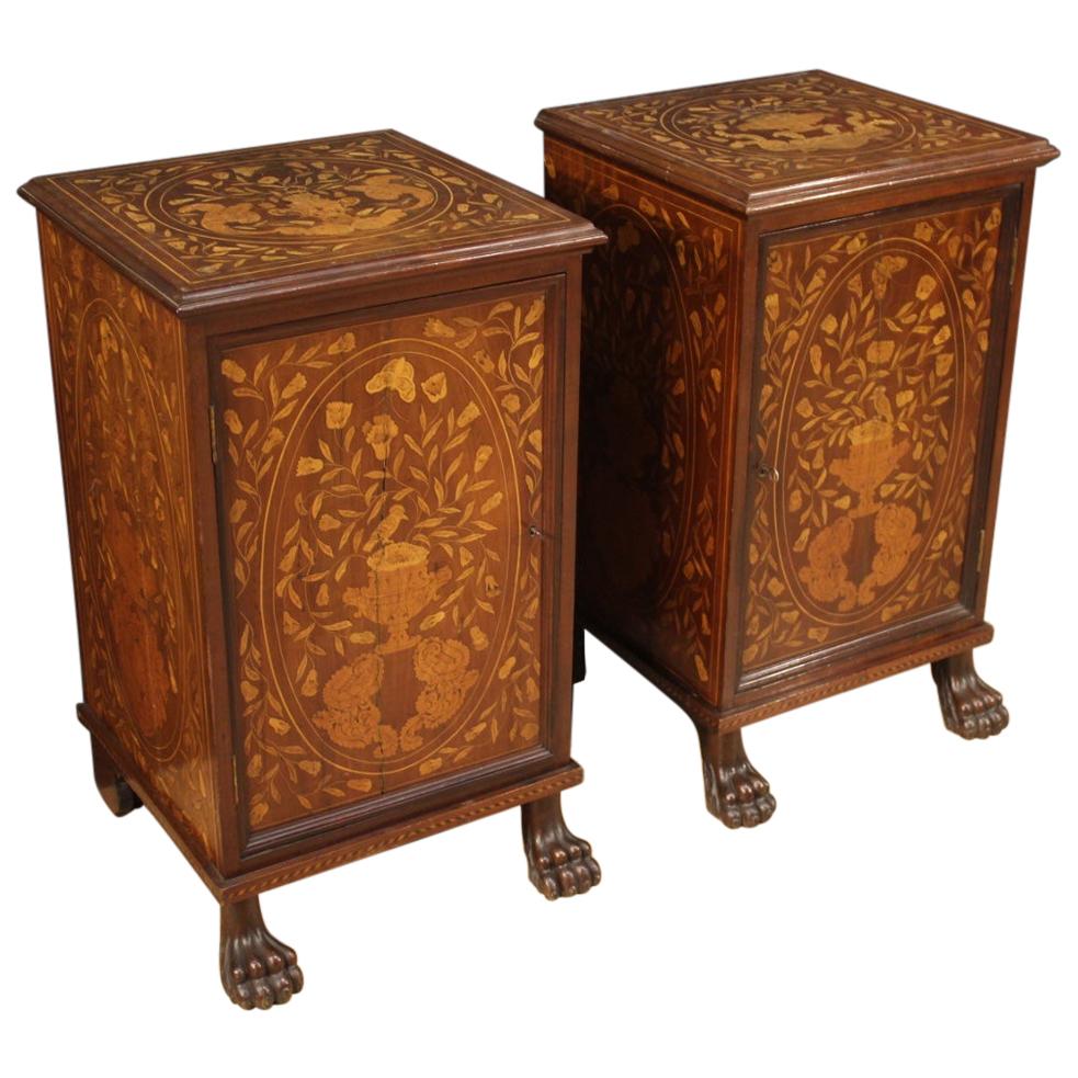 Pair of 19th Century Inlaid Wood Antique Dutch Nightstands, 1890 at 1stDibs