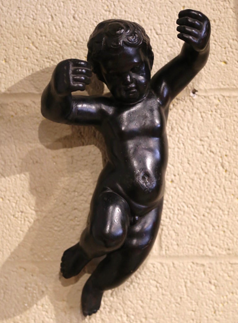 Pair of 19th Century Italian Carved Blackened Wall Hanging Cherub ...