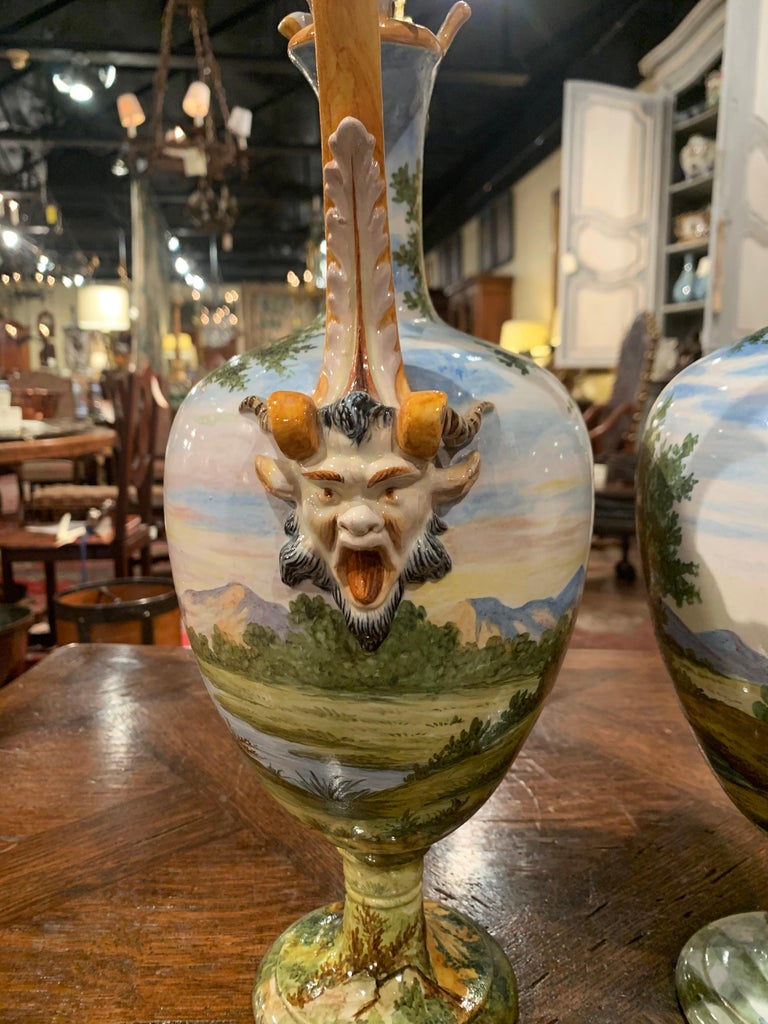 Pair of 19th Century Italian Carved Painted Ceramic Vases from Venice ...