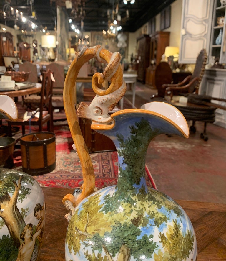 Pair of 19th Century Italian Carved Painted Ceramic Vases from Venice ...