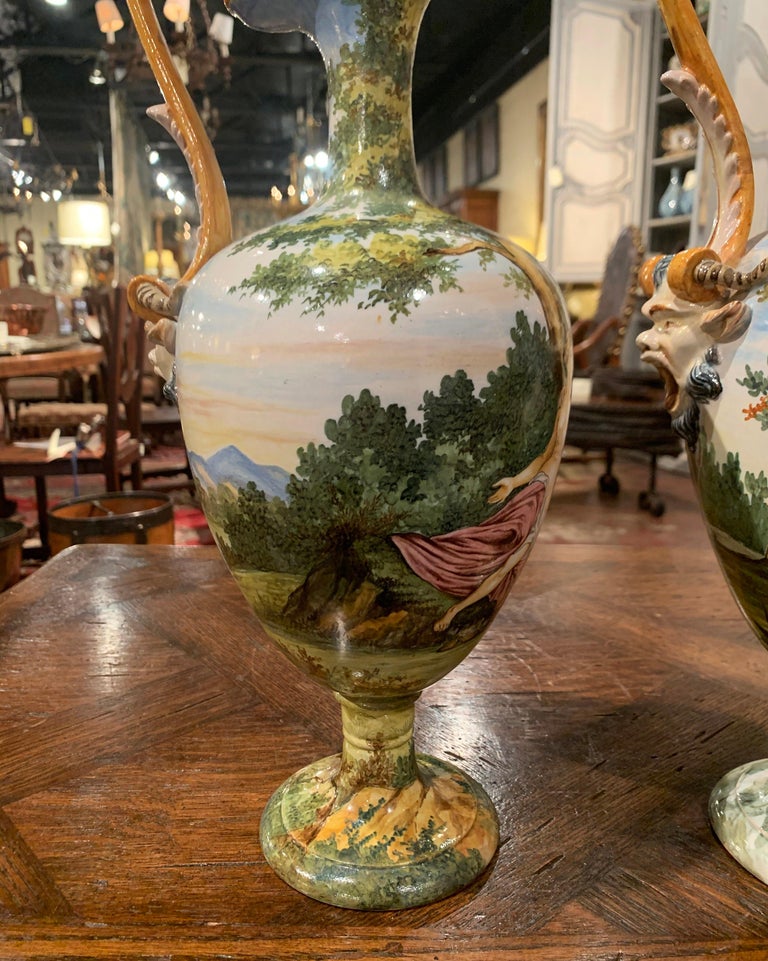 Pair of 19th Century Italian Carved Painted Ceramic Vases from Venice ...