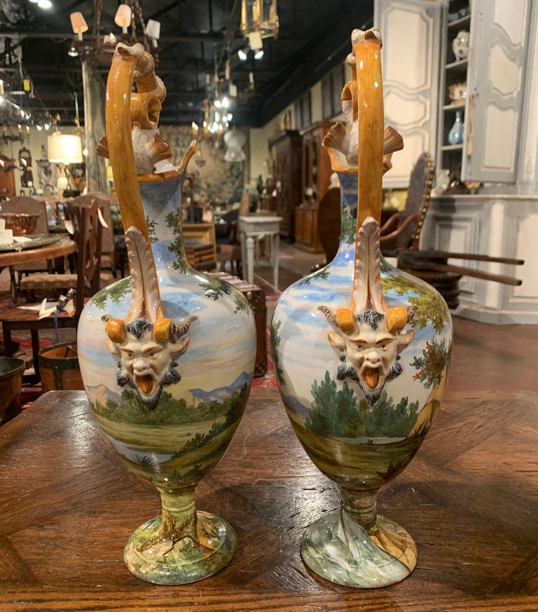Pair of 19th Century Italian Carved Painted Ceramic Vases from Venice ...