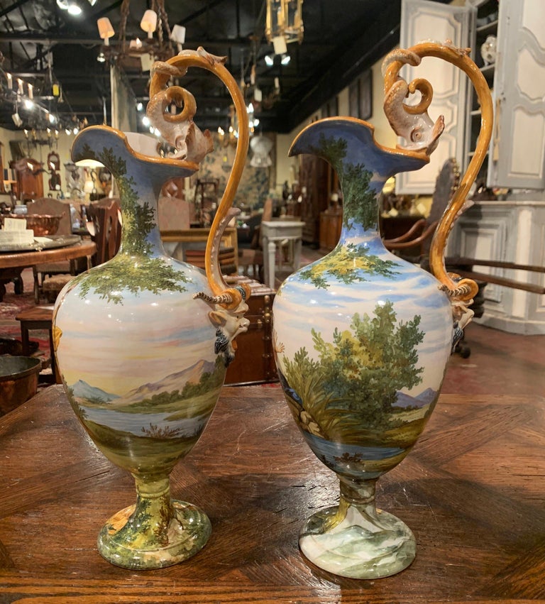 Pair of 19th Century Italian Carved Painted Ceramic Vases from Venice ...
