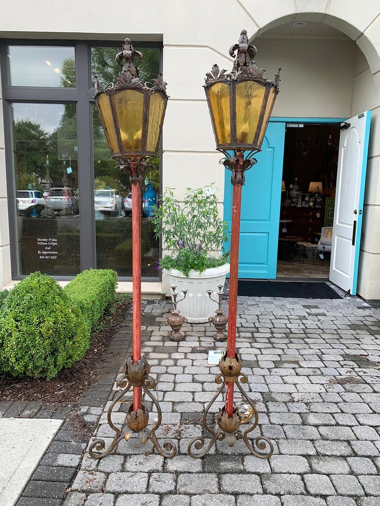 Pair of 19th Century Italian Lanterns on Wooden Pole, Beautiful Bases ...