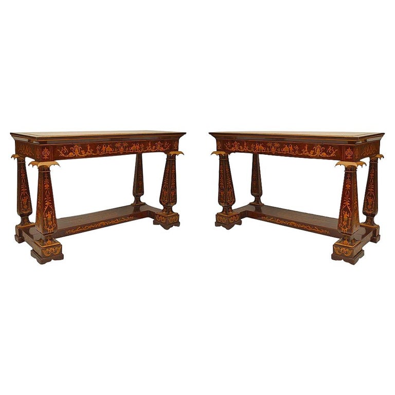 Pair of Italian Neo-Classic Rosewood Chinoiserie Console Tables For Sale at 1stDibs