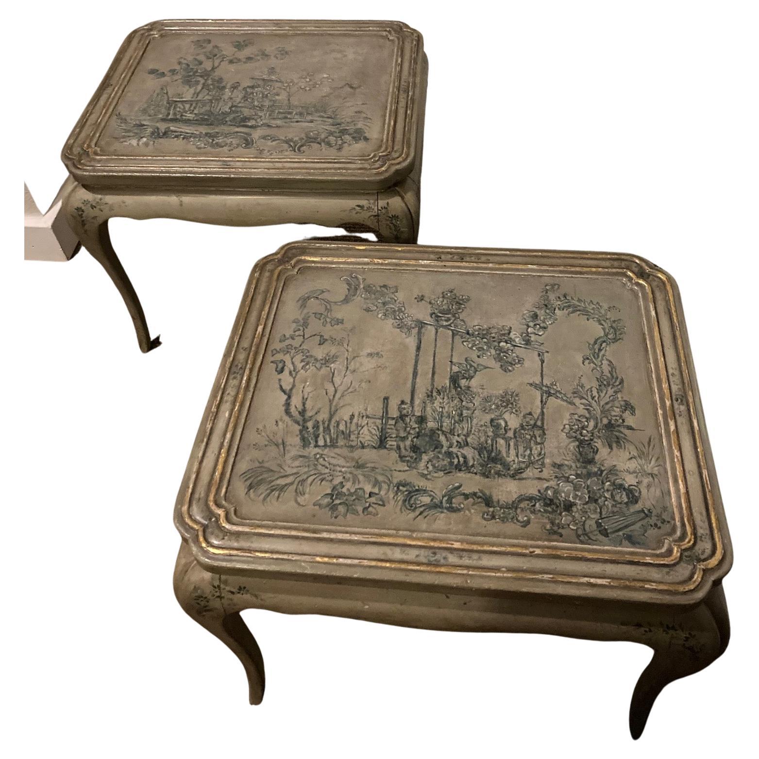 Pair of Italian Painted Yellow Tole Tables at 1stDibs