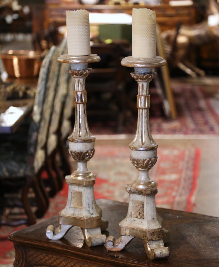 Pair of 19th Century Italian Polychrome Carved Giltwood and Painted ...