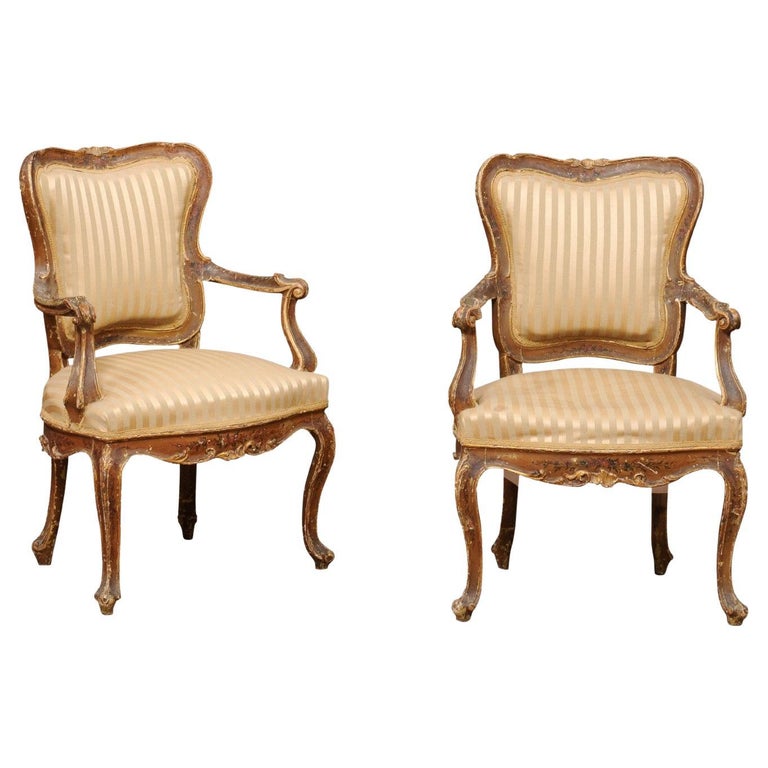 Pair of 19th Century Italian Rococo Painted Armchairs For Sale at 1stDibs