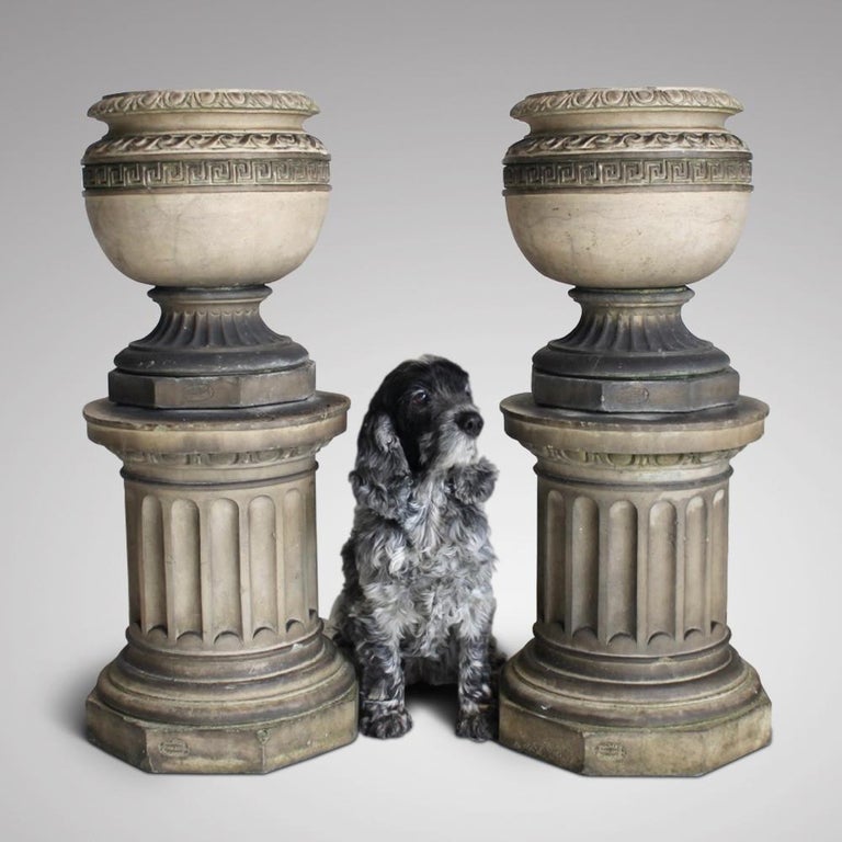 Pair of 19th Century James Pulham Terracotta Garden Urns on Plinths at ...