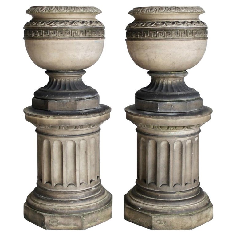 Pair of 19th Century James Pulham Terracotta Garden Urns on Plinths at ...