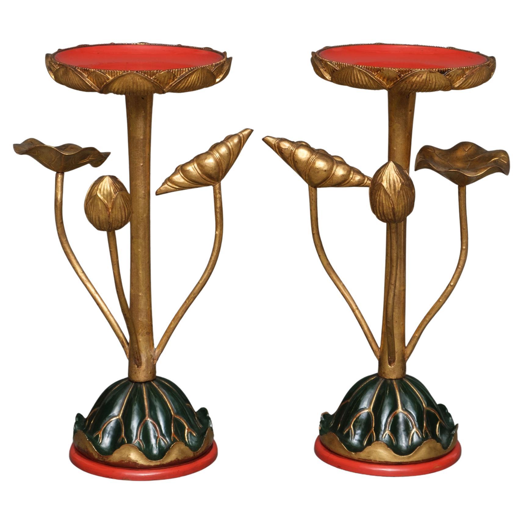 Pair of 19th-century Japanese lacquer offering stands shaped like lotus ...